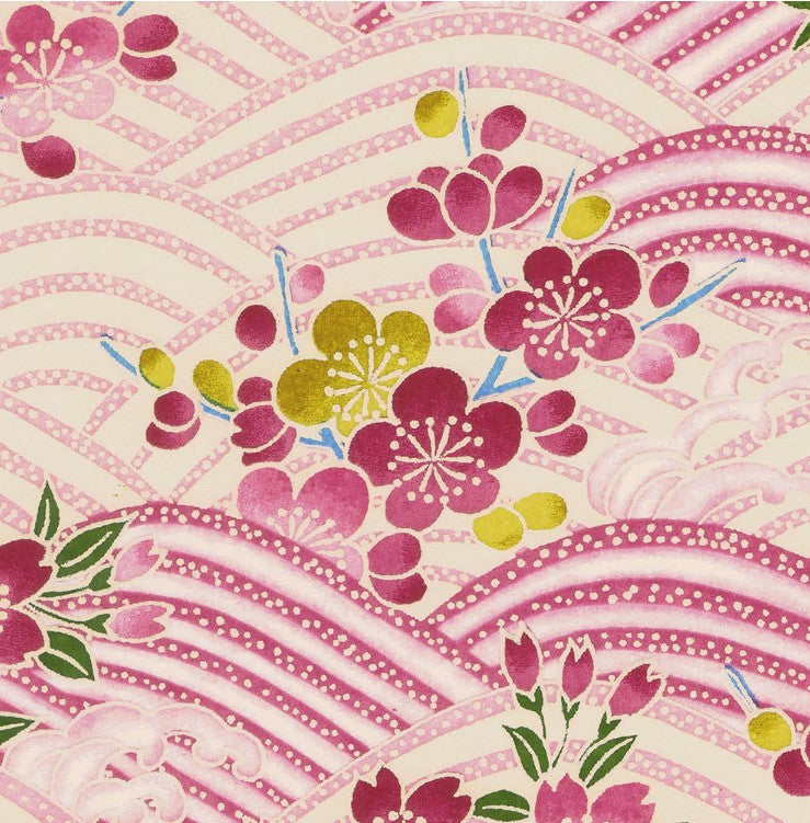 Japanese Yuzen Chiyogami Washi Paper (Y0004) – Pink and Gold Floral Wa – Origami World