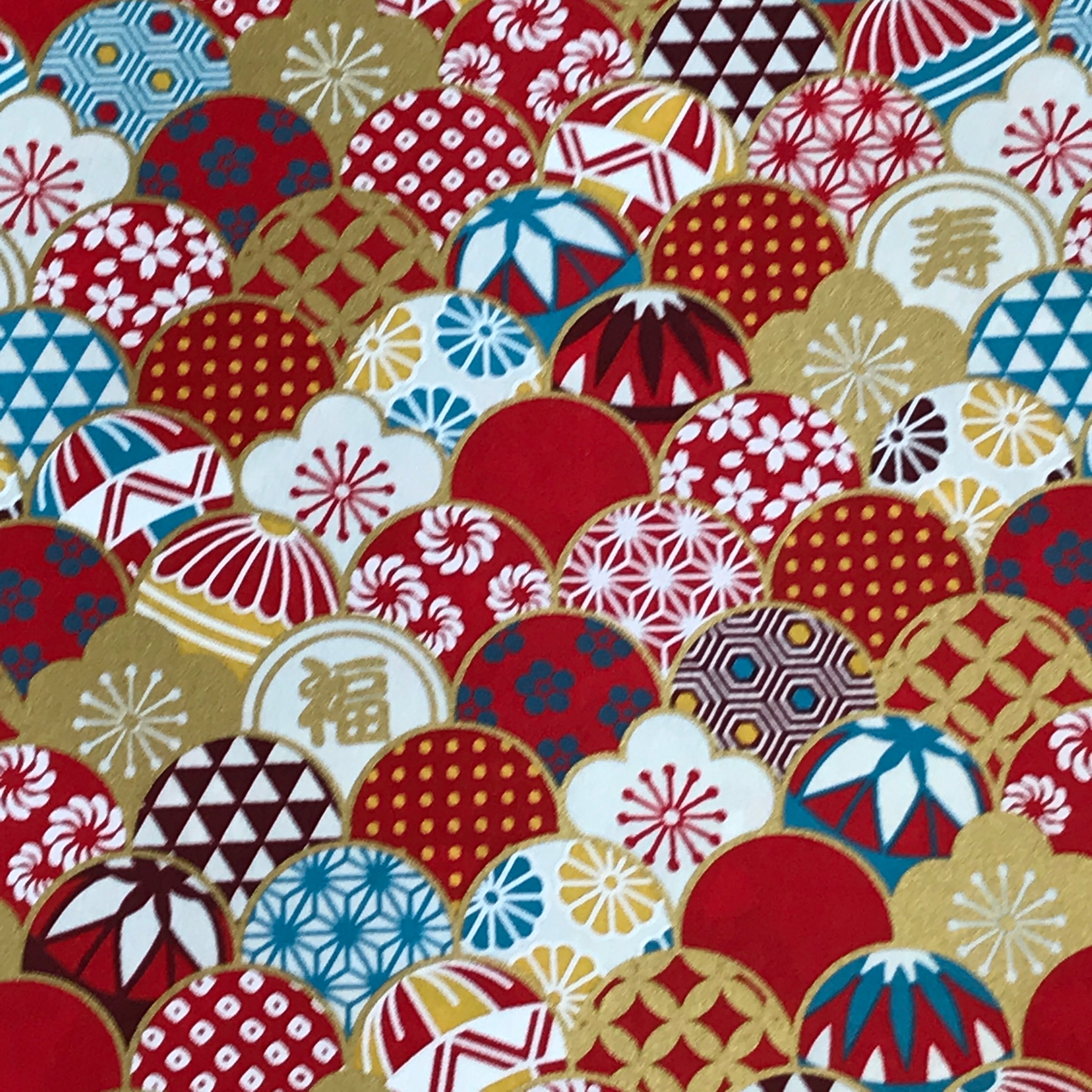 Japanese Yuzen Washi Paper - Red Baubles - Chiyogami Paper With Gold A ...