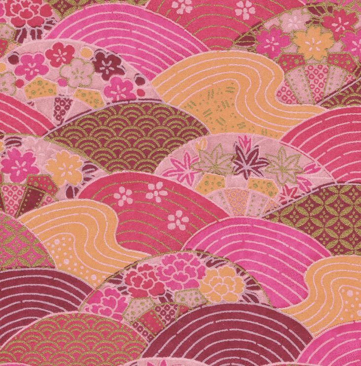 Japanese Yuzen Paper Y0002 – Pink Waves - With Gold Accent for origami ...