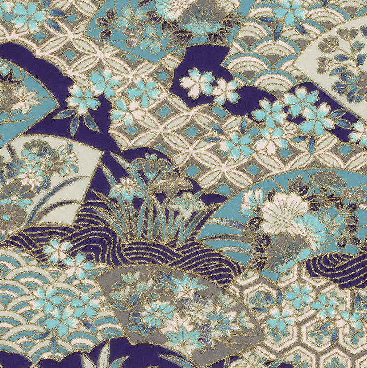 Japanese Yuzen Chiyogami Washi Paper (Y0008) – Azure Waves with Blosso ...