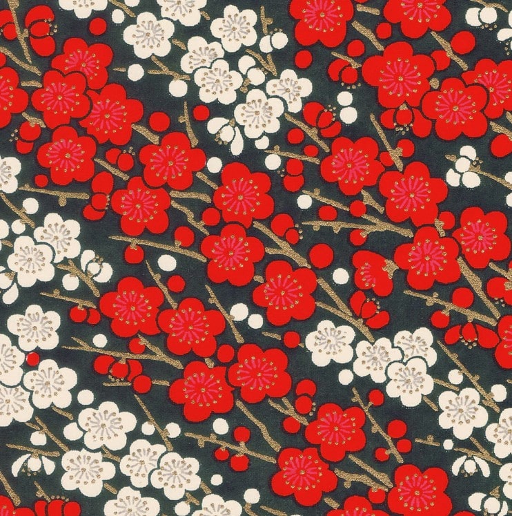 Japanese Yuzen Chiyogami Washi Paper (Y0061) – Red and White Plum Blos ...