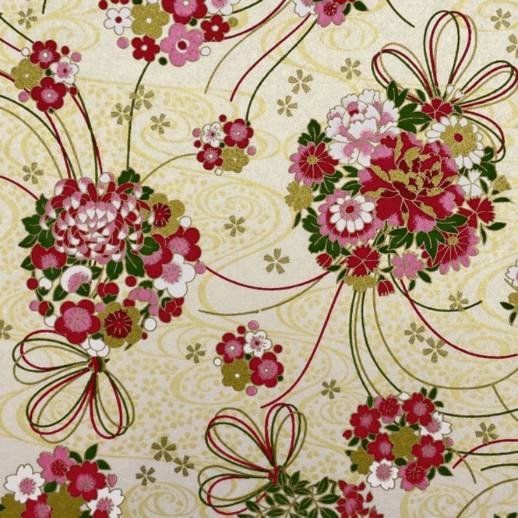 Japanese Yuzen Chiyogami Washi Paper (Y0223) – Festive Floral Ribbons ...