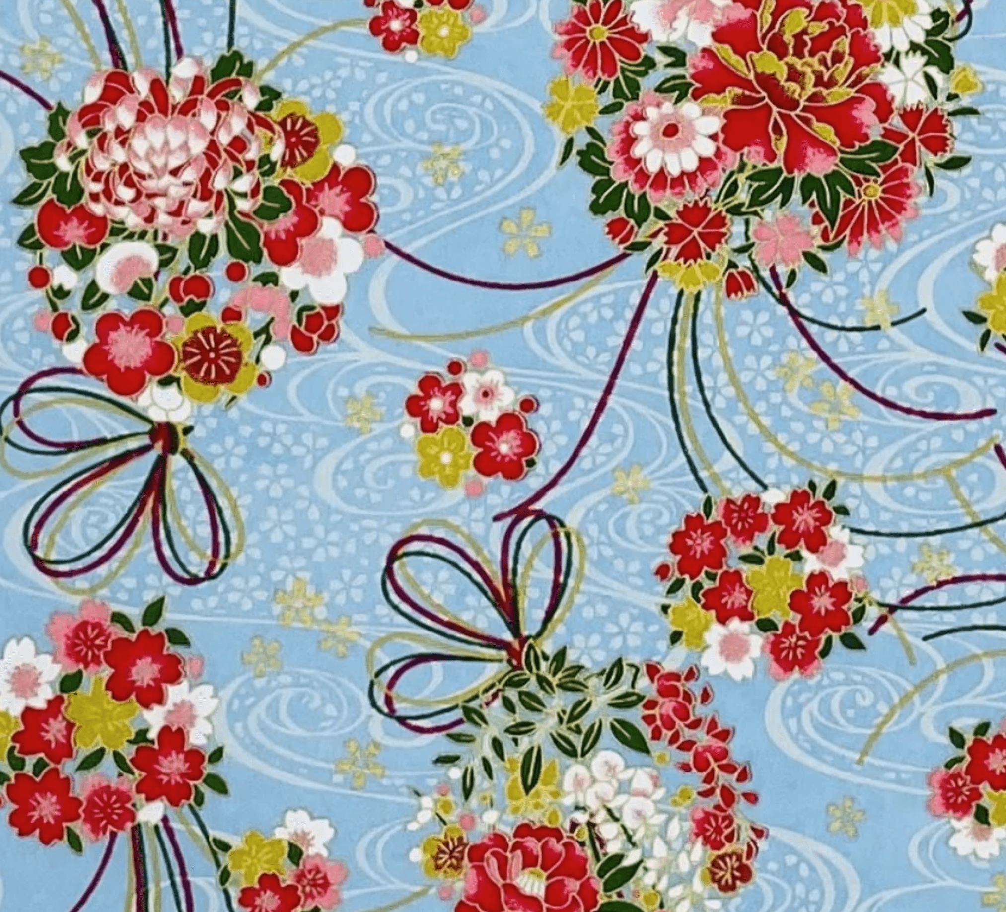 Japanese Yuzen Chiyogami Washi Paper (Y0224) – Floral Festivity on Blu ...