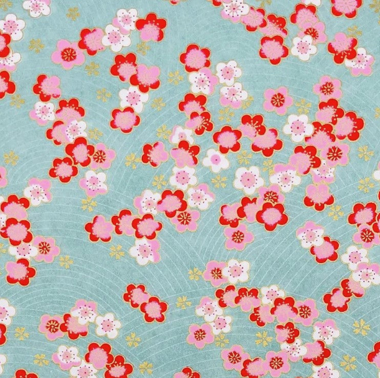 Japanese Yuzen Chiyogami Washi Paper (Y0529) – Aqua Cherry Blossom Des ...