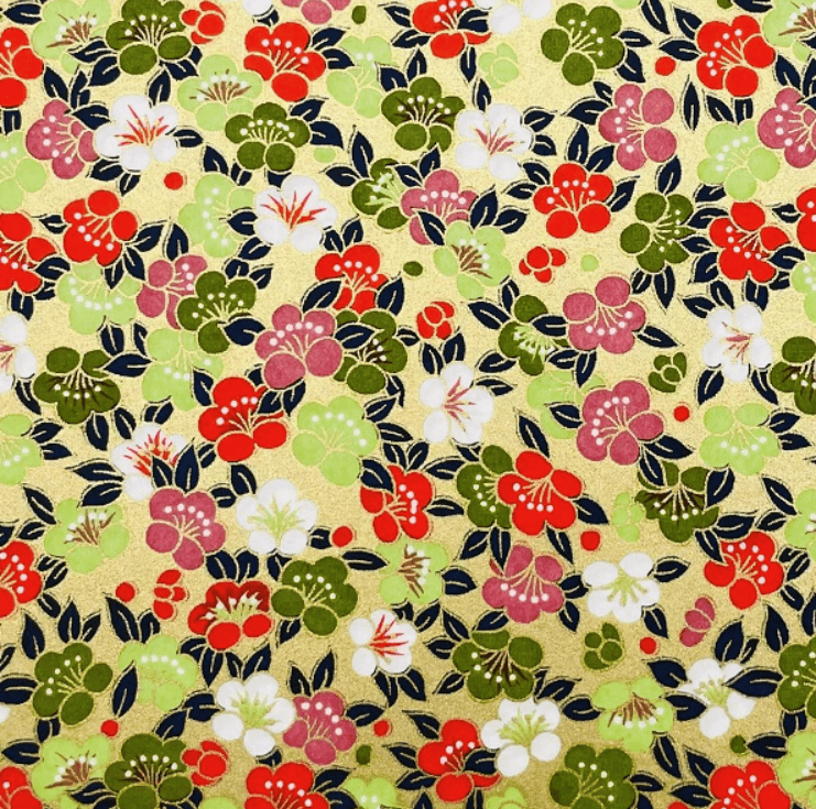 Japanese Yuzen Chiyogami Washi Paper Y0667 - Vibrant Florals on Gold ...