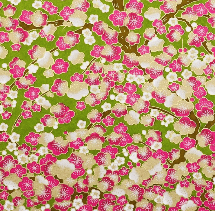 Japanese Yuzen Chiyogami Washi Paper (Y0761) – Pink and Gold Plum Blos ...