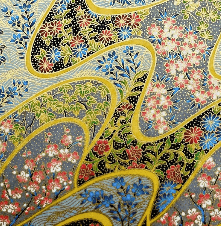 Japanese Yuzen Chiyogami Washi Paper (Y0968) – Floral Harmony on Grey ...