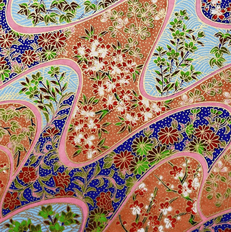 Japanese Yuzen Chiyogami Washi Paper (Y0969) – Vibrant Floral Waves ...