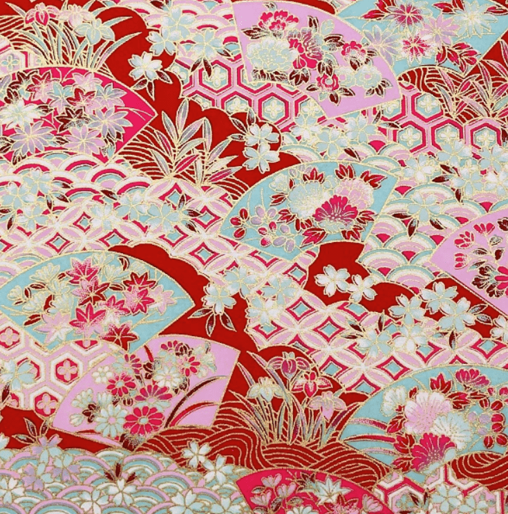 Japanese Yuzen Chiyogami Washi Paper (Y0975) – Crimson Fan Blossoms ...