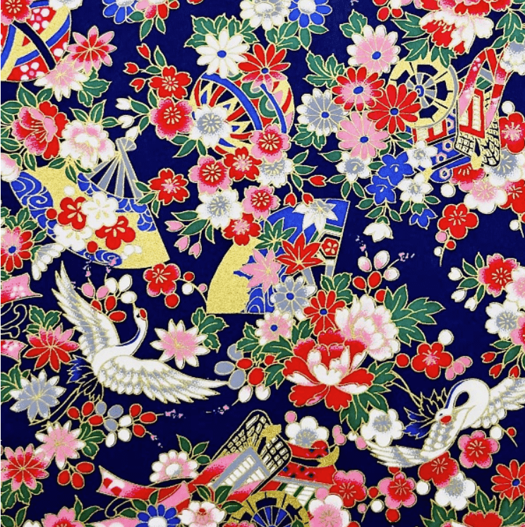 Japanese Yuzen Chiyogami Washi Paper Y1082 – Traditional Crane and Flo ...