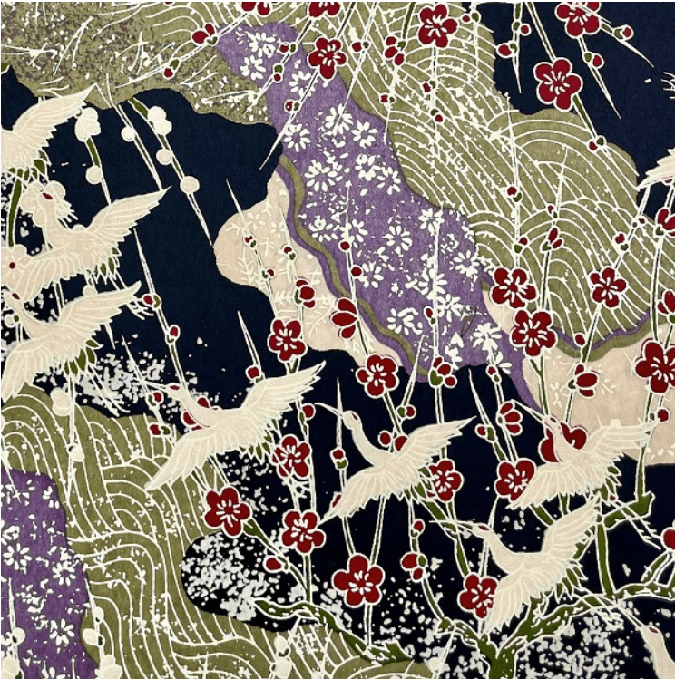 Japanese Yuzen Chiyogami Washi Paper Y1104 - Cranes and Plum Blossoms ...