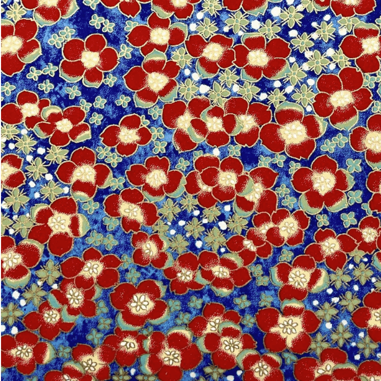 Japanese Yuzen Chiyogami Washi Paper Y1106 – Red Blossoms on Vibrant B ...