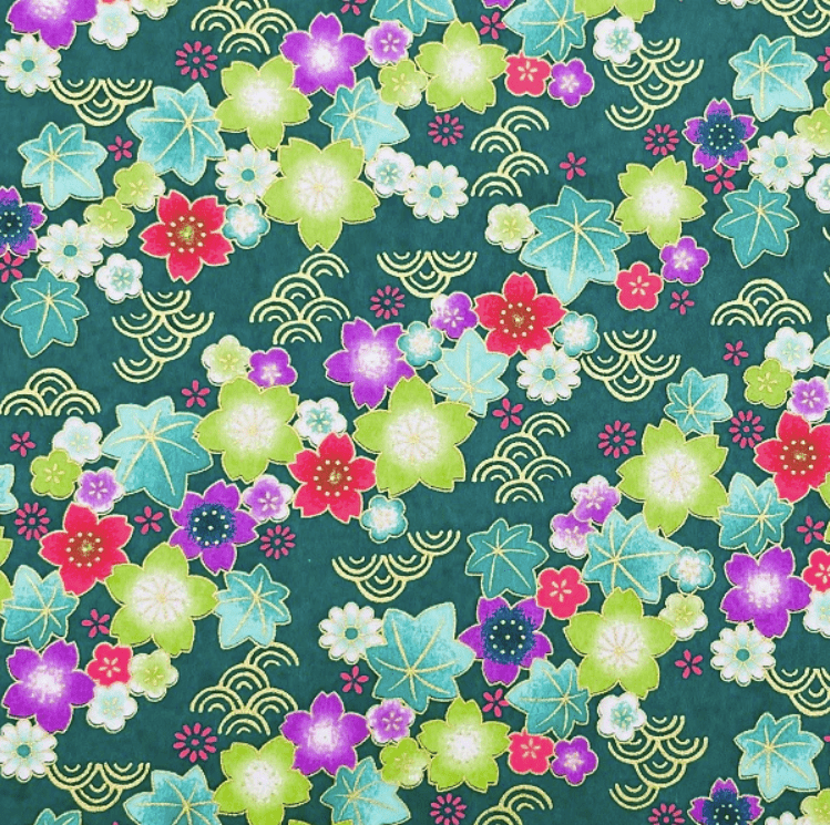 Japanese Yuzen Chiyogami Washi Paper Y1116 - Vibrant Florals on Deep G ...