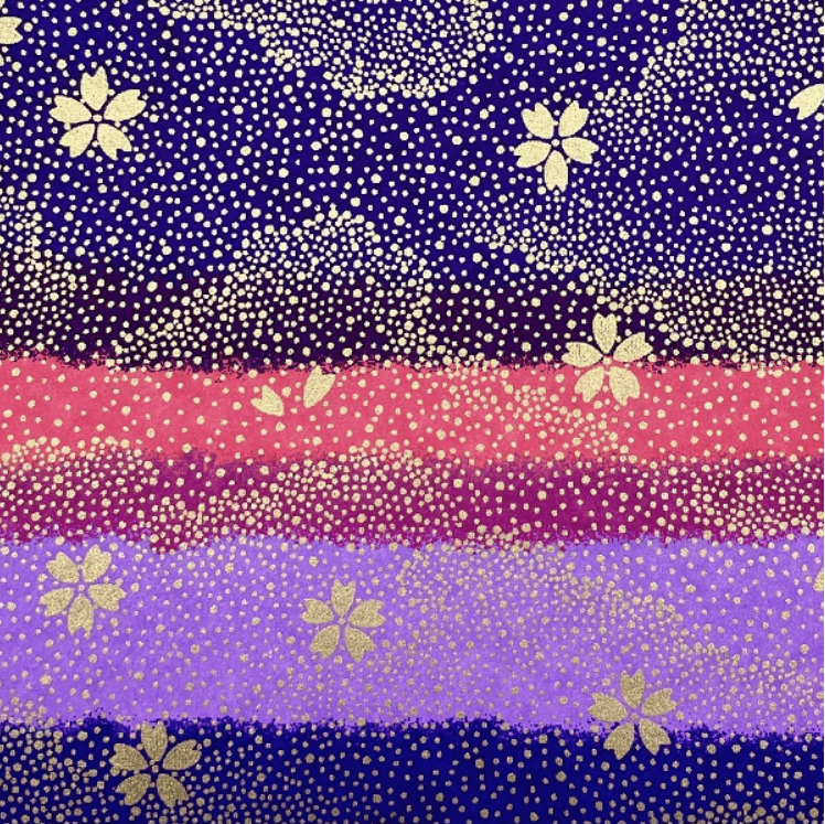 Japanese Yuzen Washi Paper Y1253 – Gold Sakura Dots on Navy, Red & Vio ...